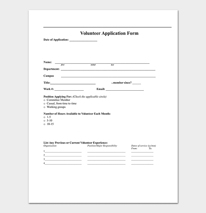 Volunteer Application Template - 20+ Forms (Doc & PDF Format)