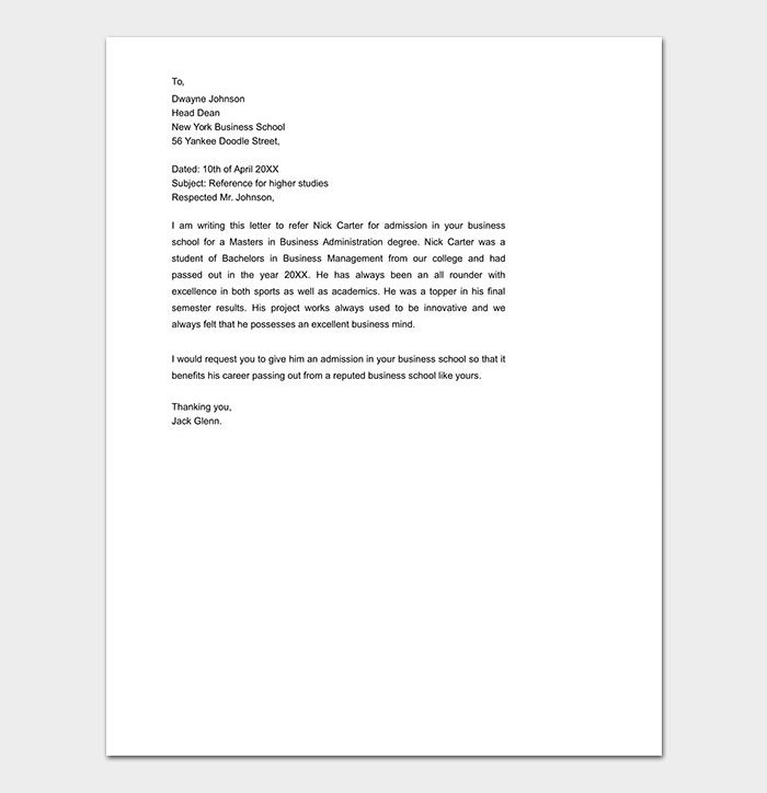 Personal Reference Letters