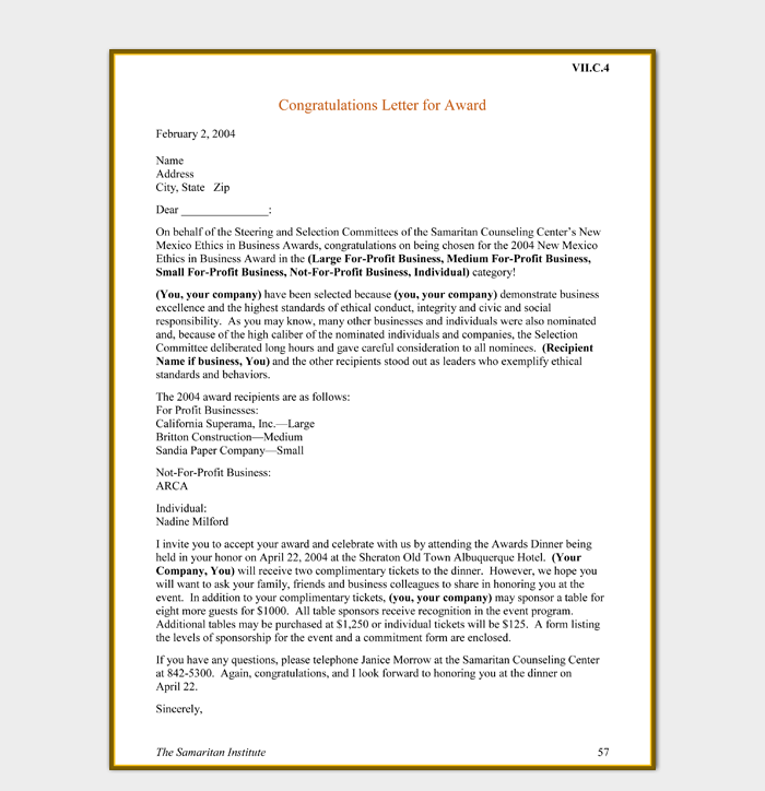 30 Best Congratulations Letter Templates & Examples - Doc Formats
