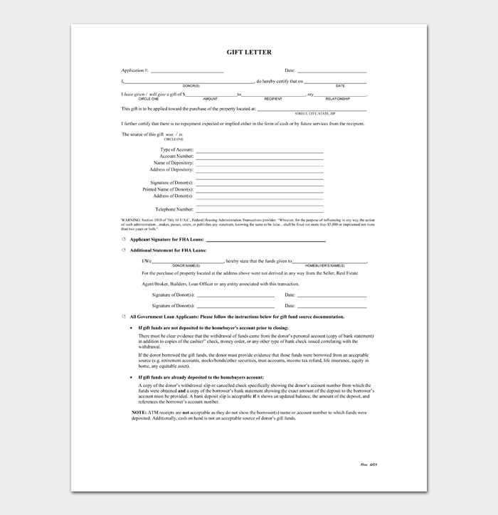 32 Best Gift Letter Templates and Examples (Word & PDF) - Doc Formats