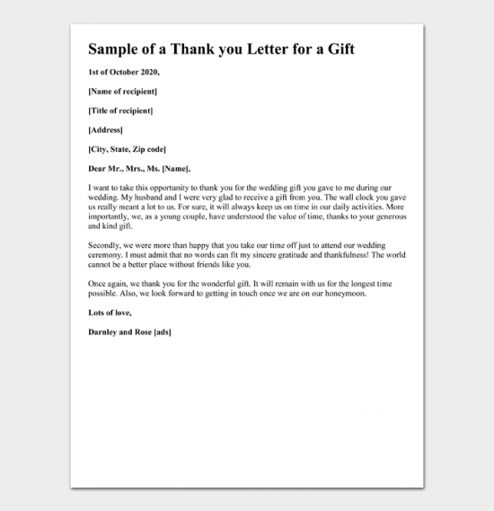 Thank You for a Gift Letter Templates (with 12 Examples) – Word | PDF