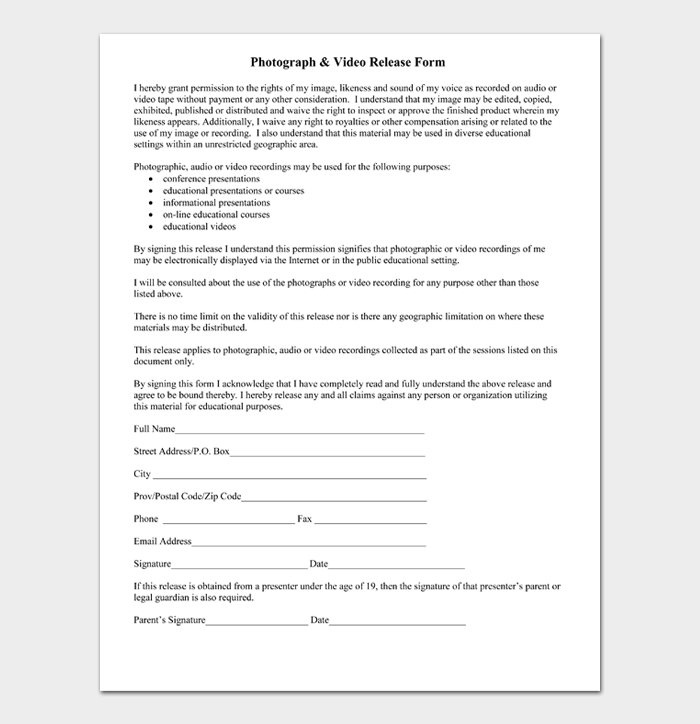 24 Free Photo Release Forms - Word | PDF - DocFormats.com