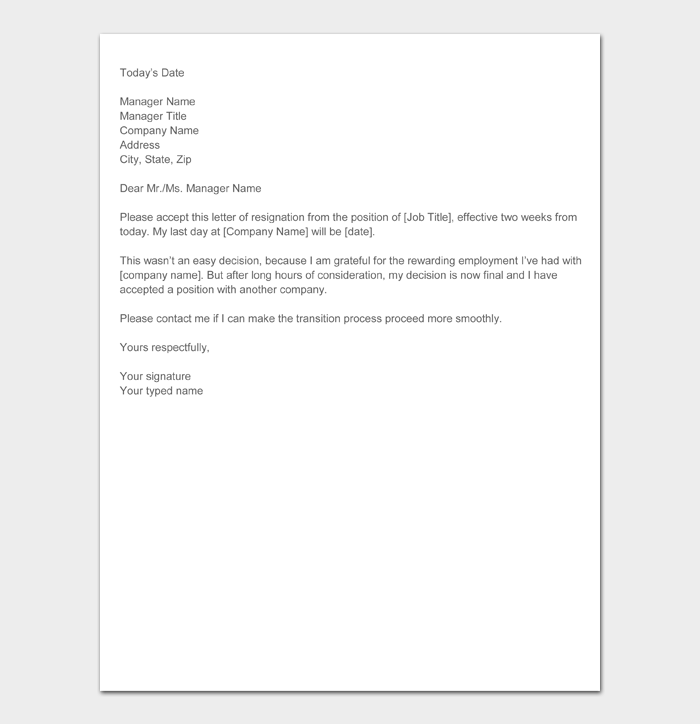 Two Weeks' Notice - Format and Examples | DocFormats.com