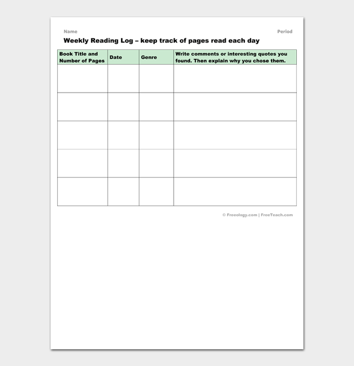 17+ Free Reading Log Templates for Kids, Middle School and Adults