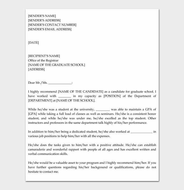 Sample Letter of Recommendation for Graduate School (with Templates)