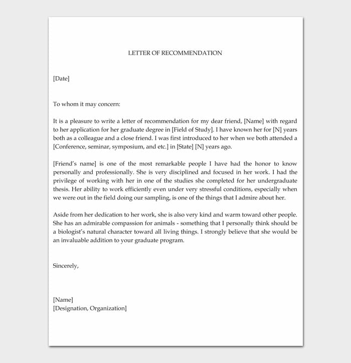 Sample Letter of Recommendation for Graduate School (with Templates)