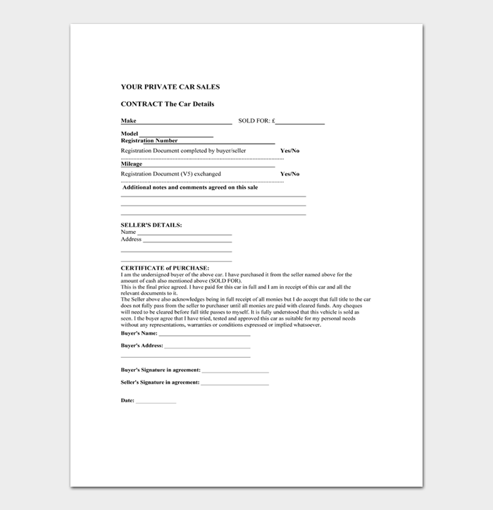 20 Printable Car Sale Contract Templates [Free Download] - Word | PDF