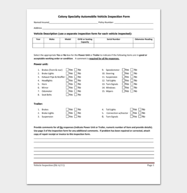 22 FREE Vehicle Inspection Forms | Word & PDF