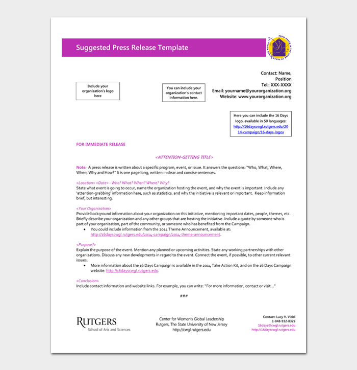 20 FREE Press Release Templates & Examples | DocFormats.com