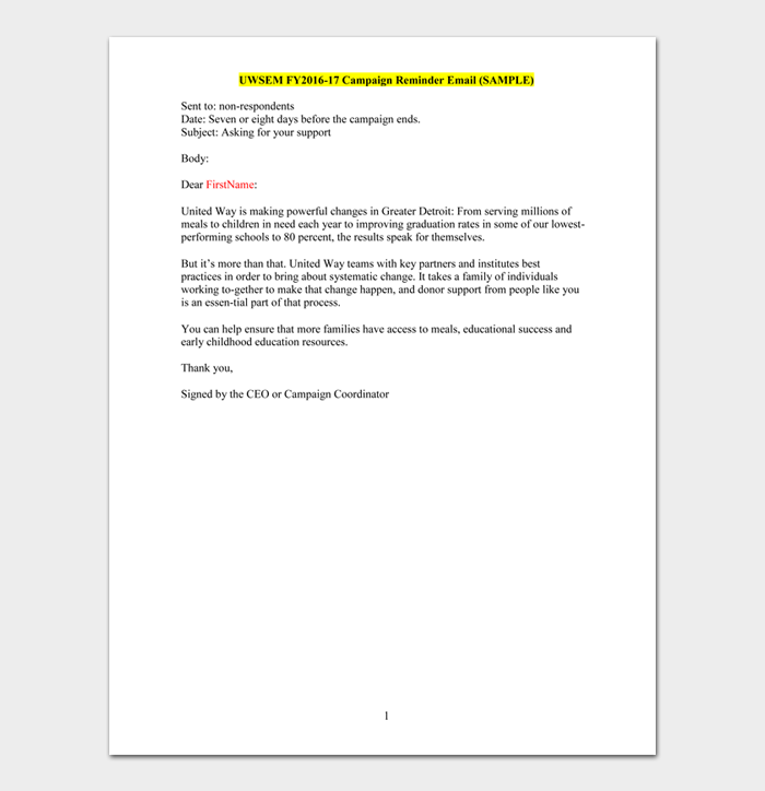 Friendly Reminder - 28 FREE Examples and Templates | DocFotmats.com