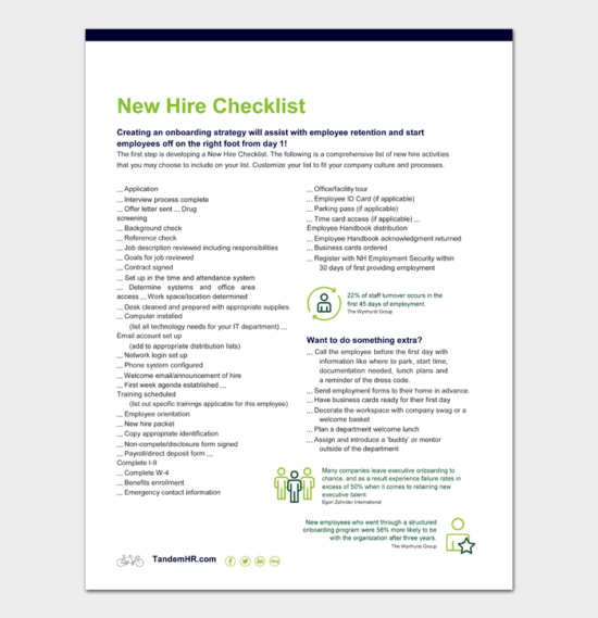 18 FREE New Hire Checklist Templates and Forms - Word | PDF