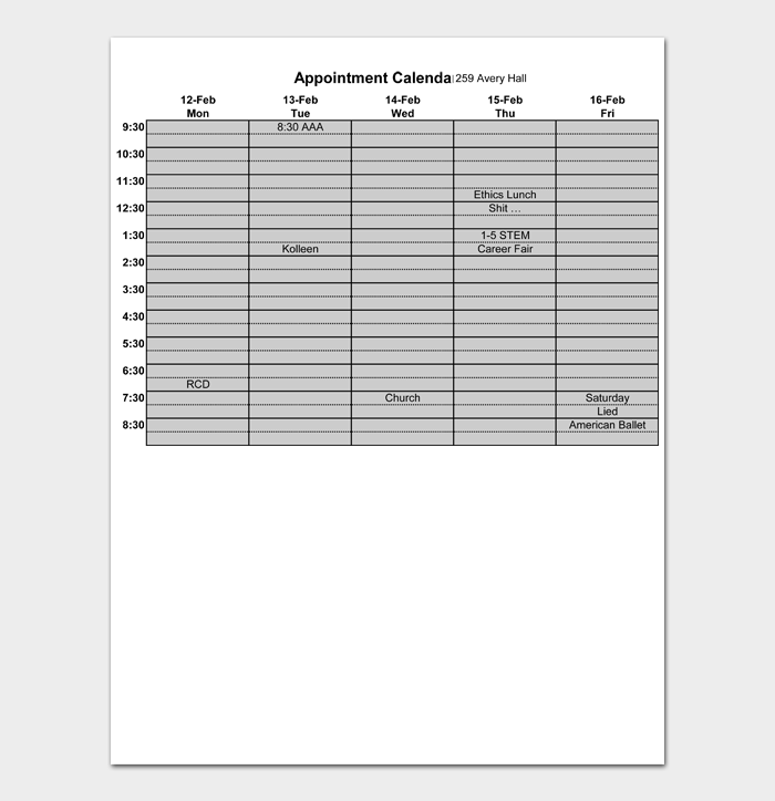 16 Printable Appointment Schedule Templates (Free Download) - Word and ...