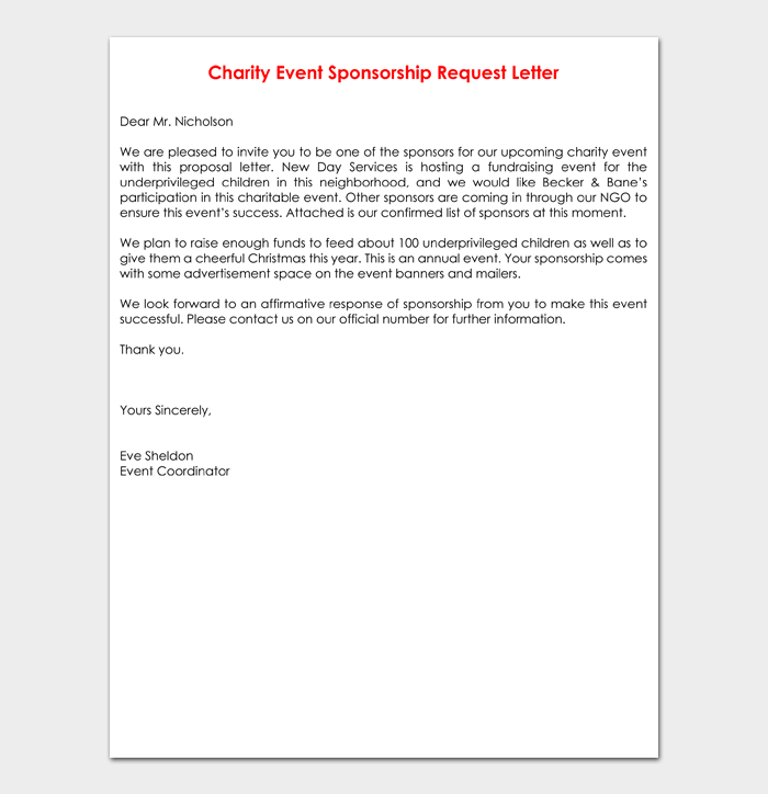 Sponsorship Request Letter: Format (with 33+ Sample Letters)