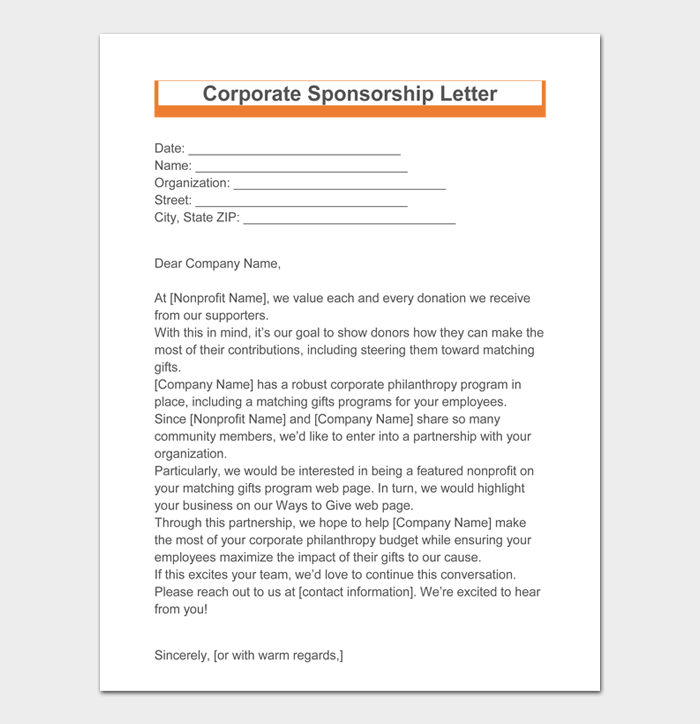 Sponsorship Request Letter: Format (with 33+ Sample Letters)