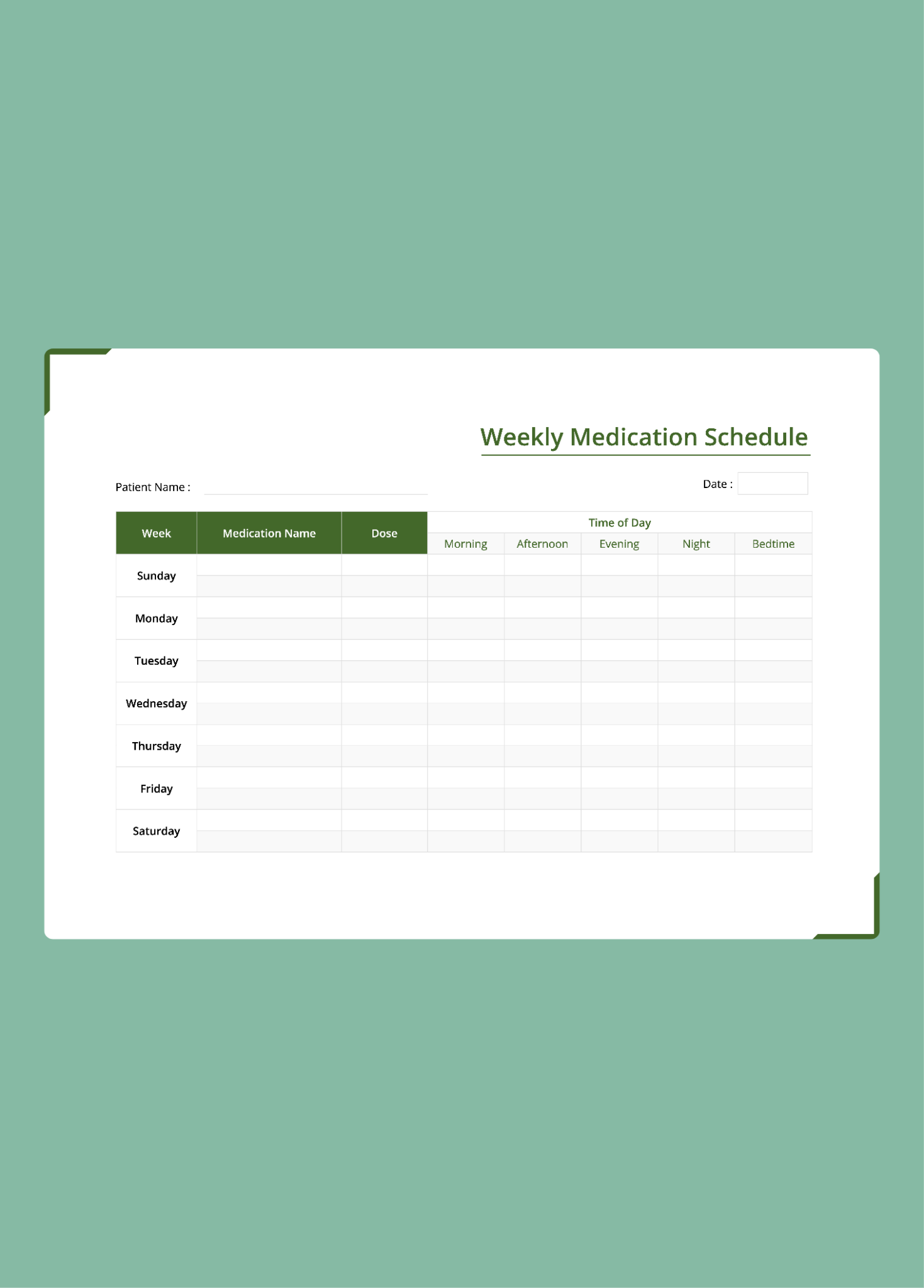 16 FREE Medication Schedule Templates (Daily, Weekly, Monthly) - Word | PDF