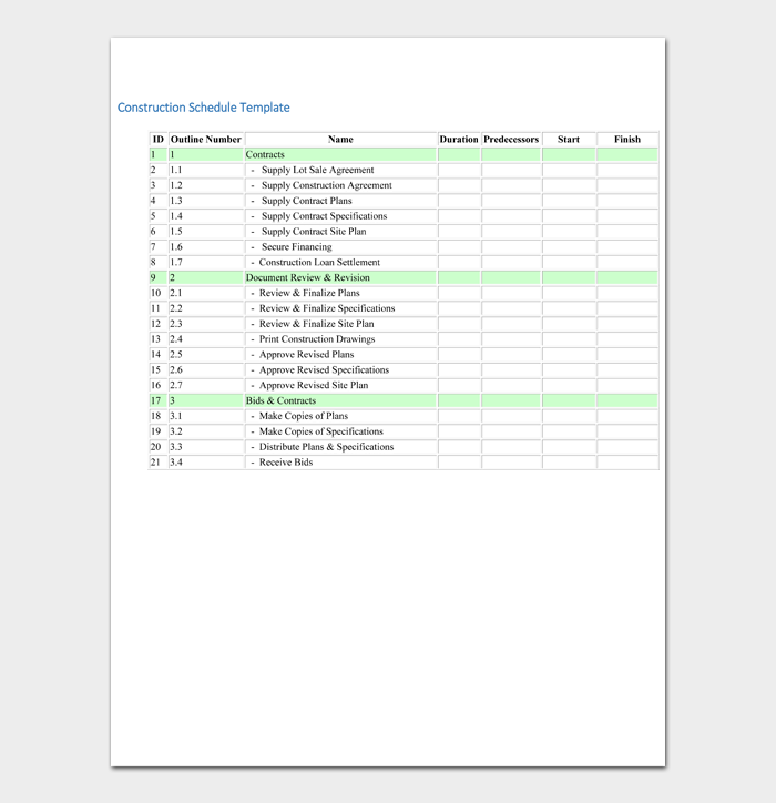Free Construction Schedule Templates - DocFormats