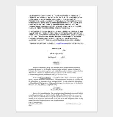 16 Corporate Bylaws Templates and Examples - DocFormats