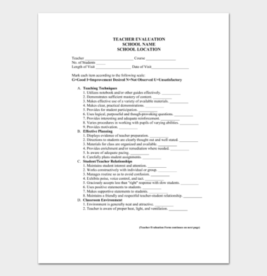 17 Free Teacher Evaluation Forms and Templates - DocFormats