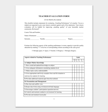 17 Free Teacher Evaluation Forms and Templates - DocFormats