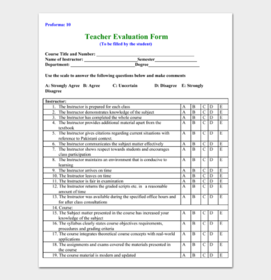 17 Free Teacher Evaluation Forms and Templates - DocFormats