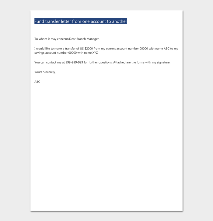 Fund Transfer Request Letter: Format & Sample Letters