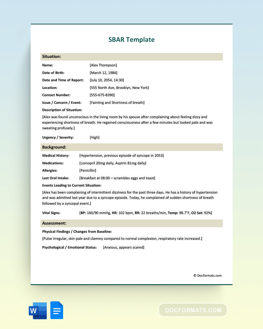 20 Printable SBAR Templates & Examples (Word, PDF, Google Docs)