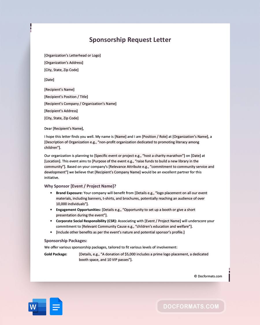 Sponsorship Request Letter: Format (with 33+ Sample Letters)