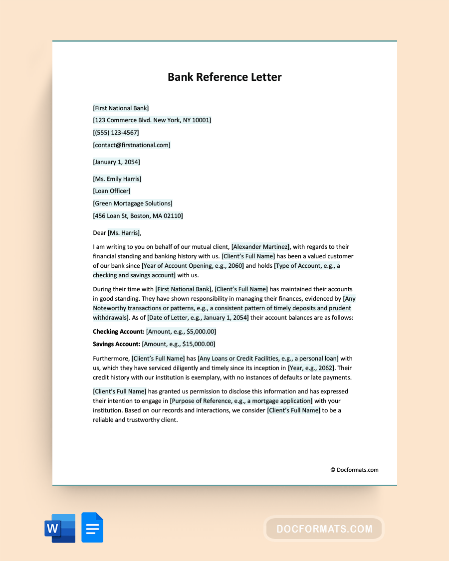Bank Reference Letter Template: Format & Samples