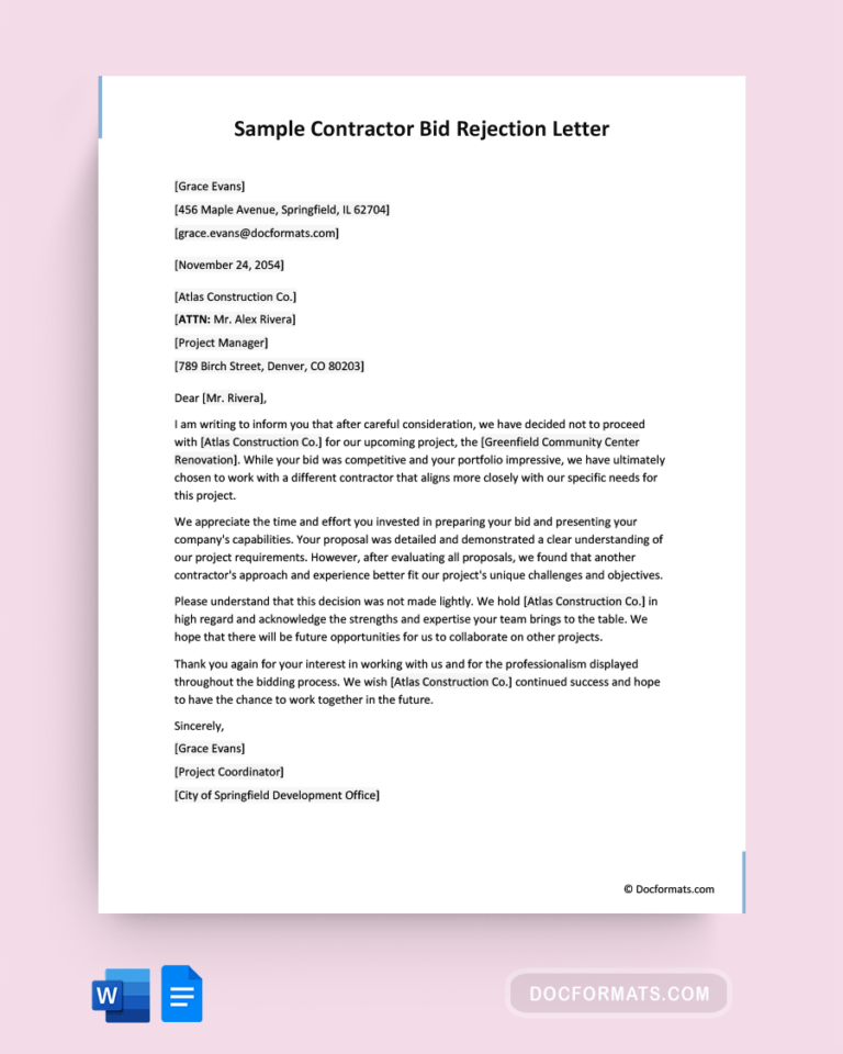 Bid Rejection Letter - 10+ Samples & Examples