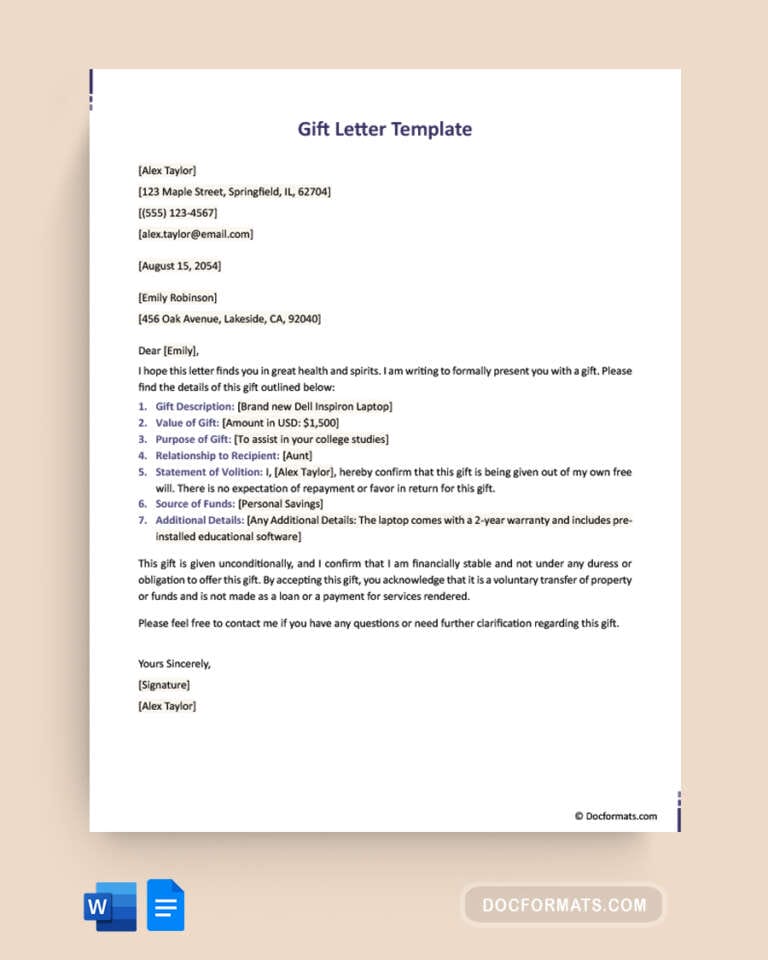 32 Best Gift Letter Templates and Examples (Word & PDF) - Doc Formats