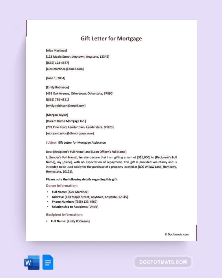 32 Best Gift Letter Templates and Examples (Word & PDF) - Doc Formats