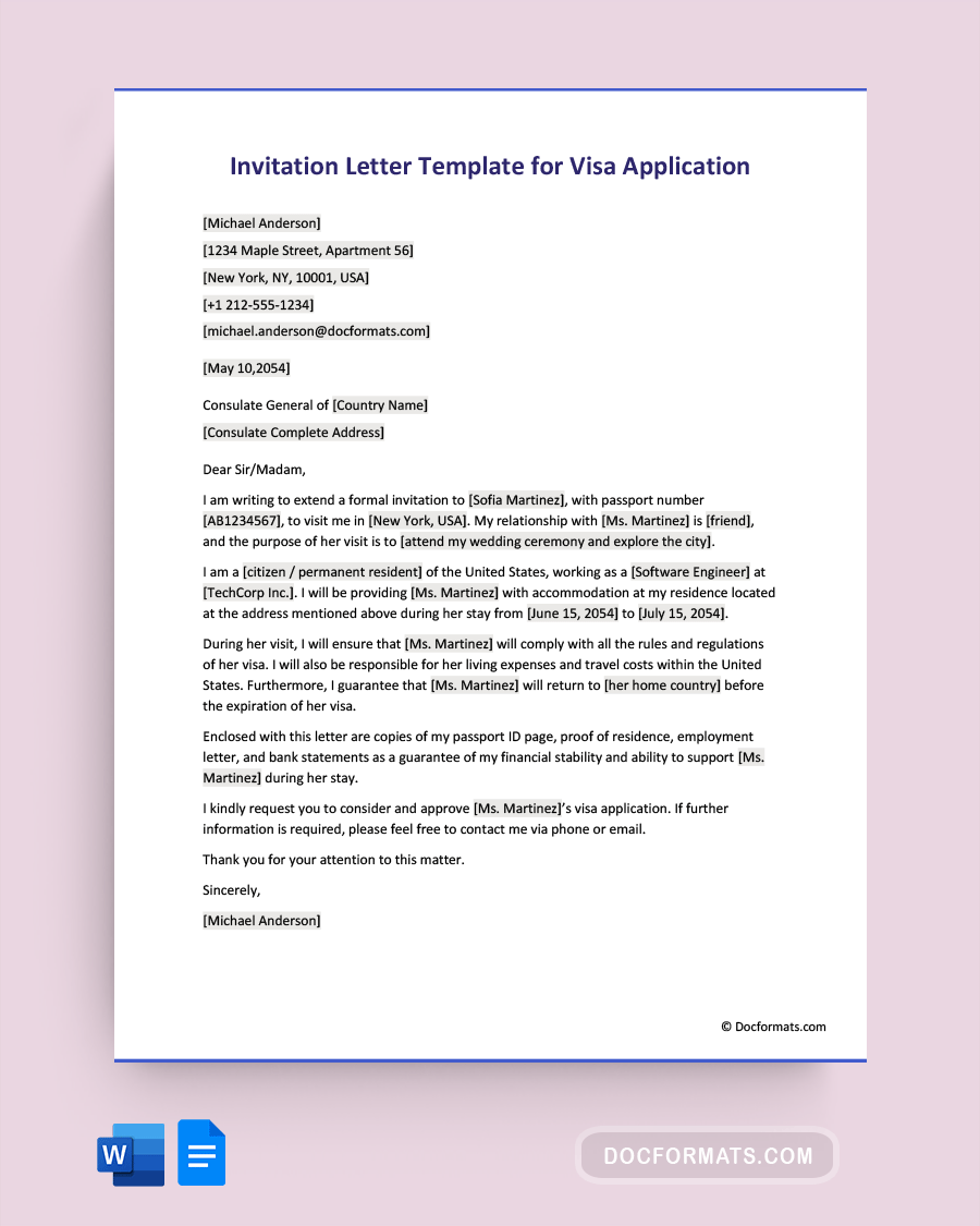 Invitation Letter For Visa Application Sample Template Lettering