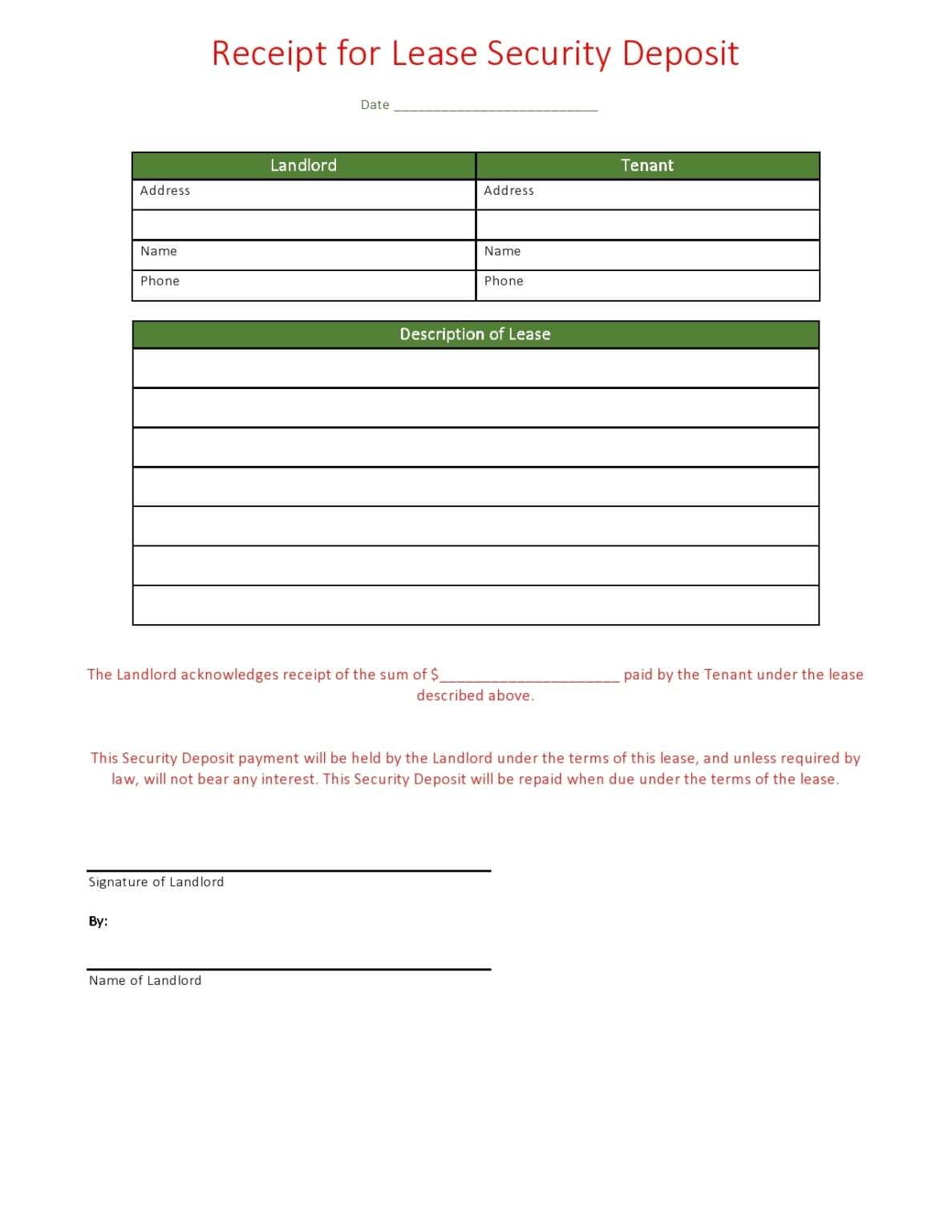 Free Security Deposit Receipt Templates and Forms - Docformats.com