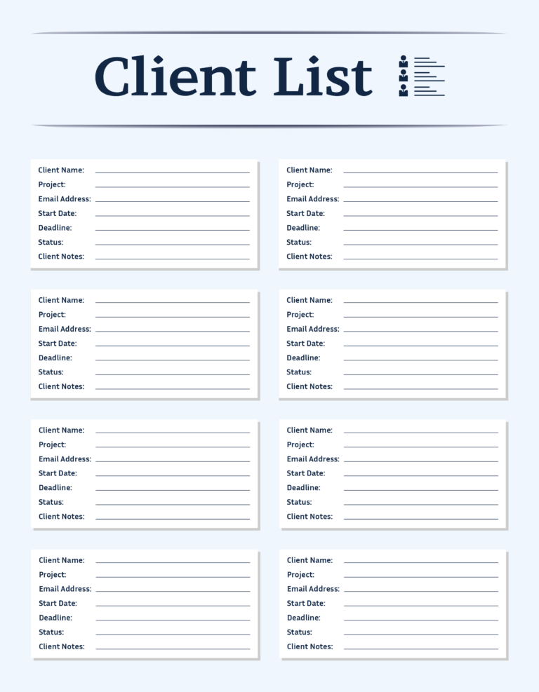 FREE Client List Templates (Excel, Google Sheets, PDF)