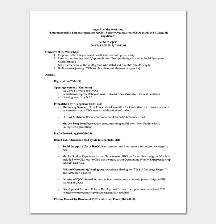 Workshop Agenda Template - 20+ Docs (in Word & PDF Format)